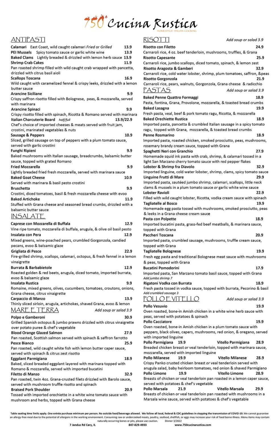 Dinner Menu - 750cucinarustica.com