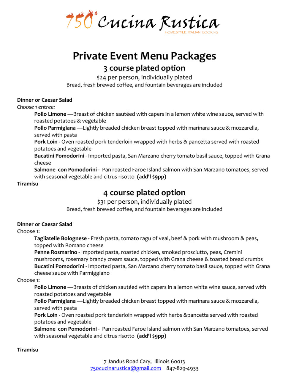 Private Event Menu - 750cucinarustica.com